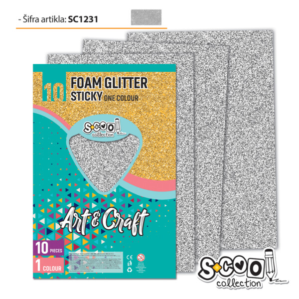 Art&Craft Eva foam glitter sticky A4 SC1231 silver