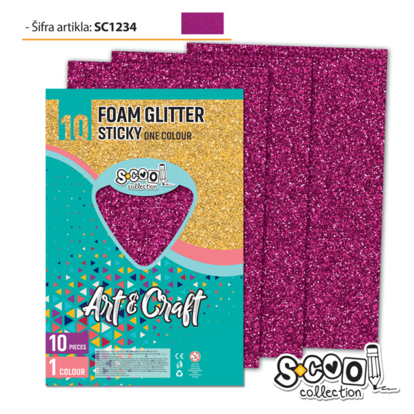 Art&Craft Eva foam glitter sticky A4 SC1234 magenta