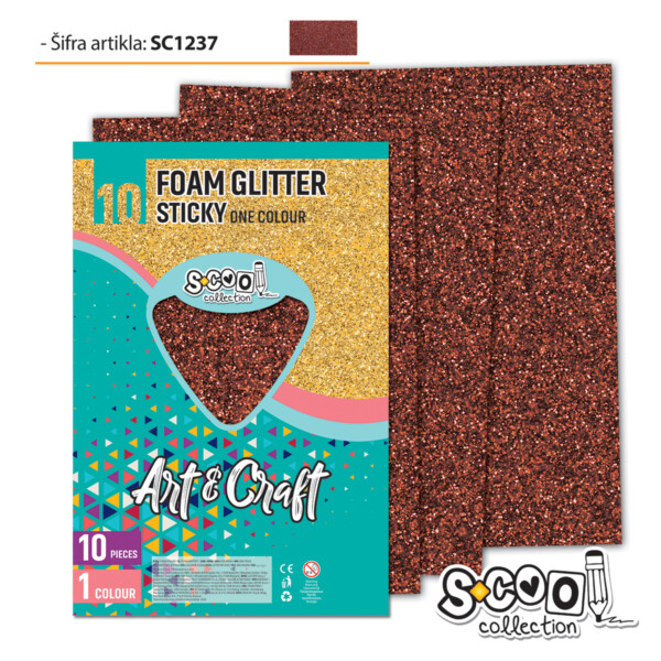 Art&Craft Eva foam glitter sticky A4 SC1237 brown