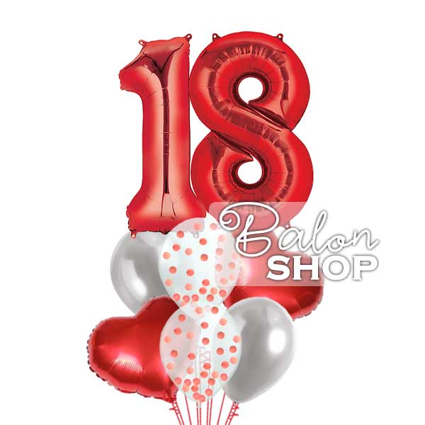 Crveni buket helijumskih balona za 18 rođendan