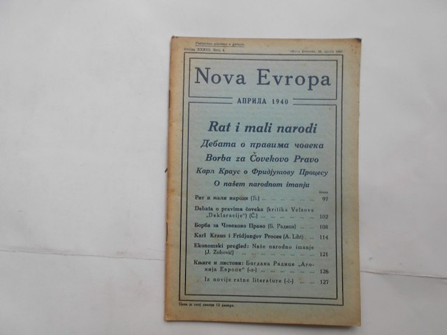 Nova Evropa  april 1940.  Rat i mali narodi