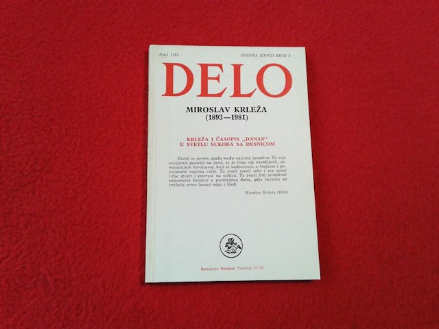 DELO (broj 5, 1982) - MIROSLAV KRLEŽA (1893-1981)