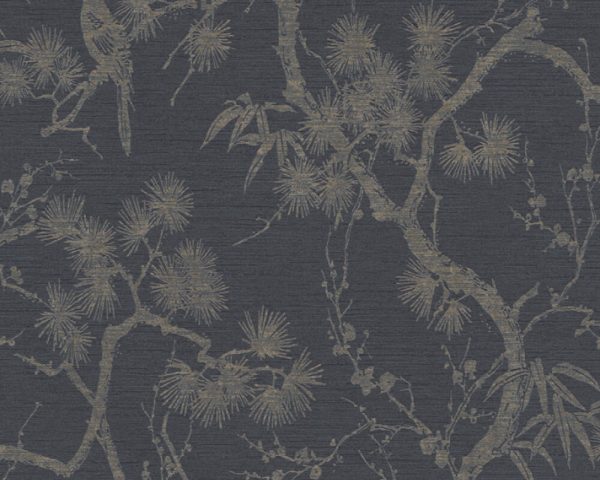 Livingwalls Wallpaper «Floral, Black, Grey, Metallic» 378672