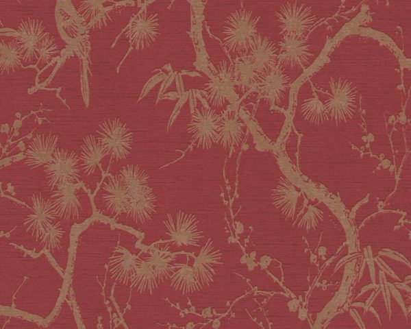 Livingwalls Wallpaper «Floral, Metallic, Red» 378671
