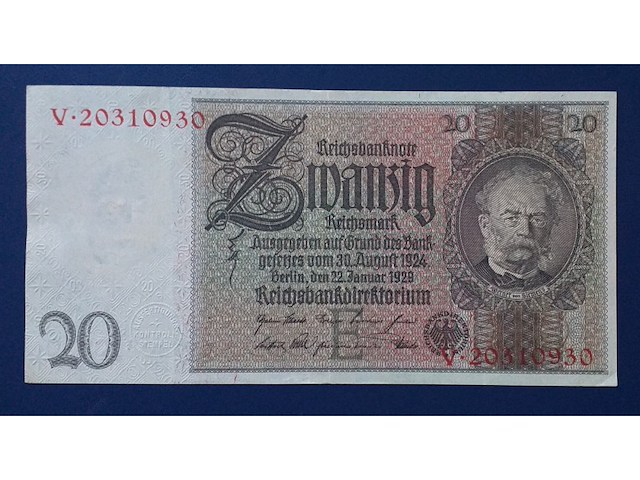 20 REICHSMARK 1929 aUNC