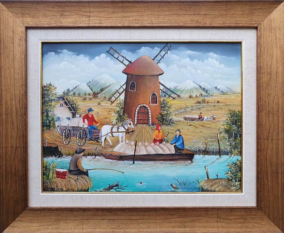 Vetrenjača, Jozef Havjar, Naiva Kovačica, ulje na platnu, uramljena, sa 46×56 cm, bez 30×40 cm, sertifikat, 350 eura