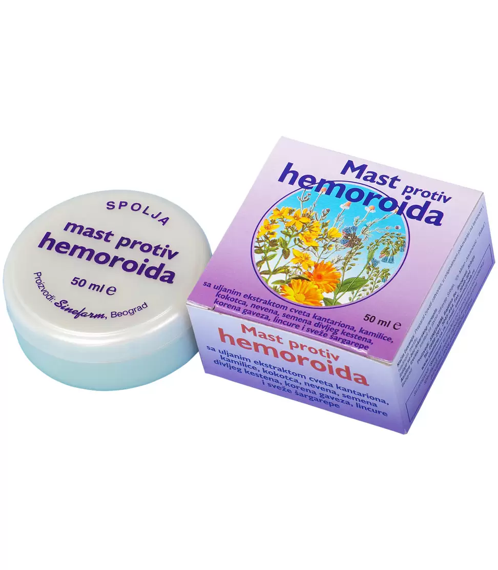 Mast protiv HEMOROIDA sa biljnim ekstraktima,
cinkom i vitaminima A, D i E
-50 ml-e