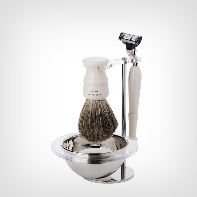 ACCA KAPPA SHAVING SET DESIGN RESINA WITH STAND AND BOWL – PURE BADGER – “MACH 3” RAZOR – SET ČETKA ZA BRIJANJE OD ČISTE DLAKE JAZAVCA, MACH 3 I SAPUN ZA BRIJANJE