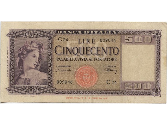 ** ITALIJA - 500 LIRA 1947. **