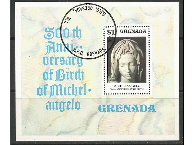 Grenada,200 god rođenja-Mikelanđelo 1975.,blok,žigosan