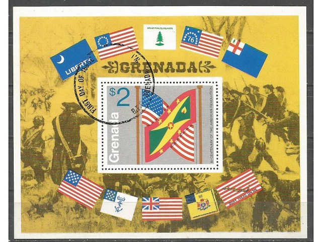 Grenada,200 god američke revol. 1975.,blok,žigosan-PD