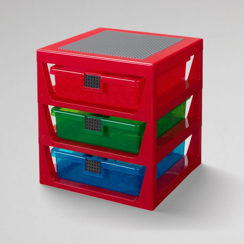 LEGO polica sa 3 fioke i podlogom za gradnju – crvena