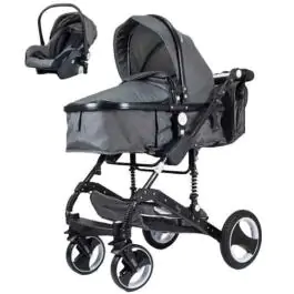 Kolica za bebe sa auto sedištem MARSI 600-1 siva-crni ram