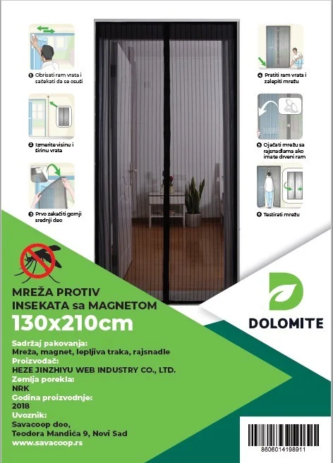 Mreža protiv insekata sa magnetom (komarnik) 0.96x2.1m Dolomite - SIVA