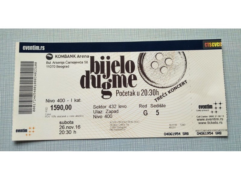 Bijelo dugme ulaznica Arena 2016