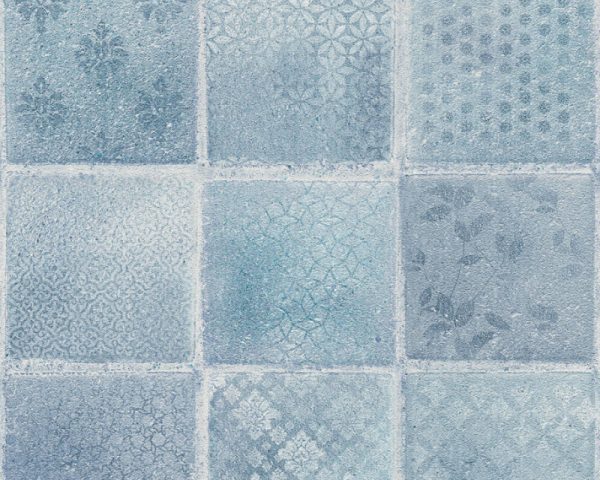 A.S. Création Wallpaper «Tile, Blue, Cream, Grey, Turquoise» 373882