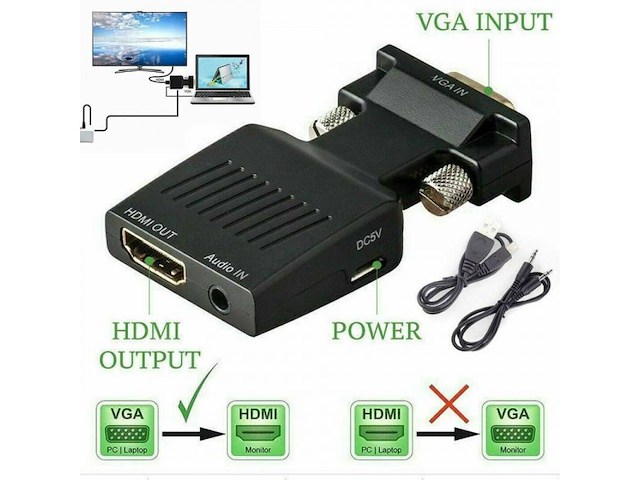 vga muški na hdmi ženski konverter sa usb napajanjem