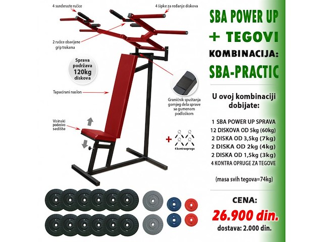 Sprava za vežbanje (SBA) + tegovi 74kg