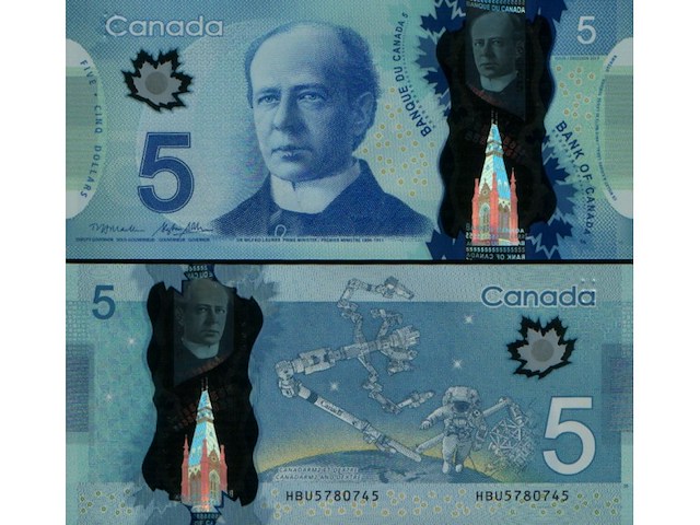 Canada 5 Dollars 2013. UNC Polymer.