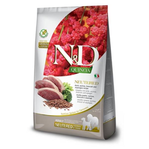 Farmina N&D Grain Free Quinoa Neutered Duck, Broccoli & Asparagus, Medium&Maxi - 2,5kg