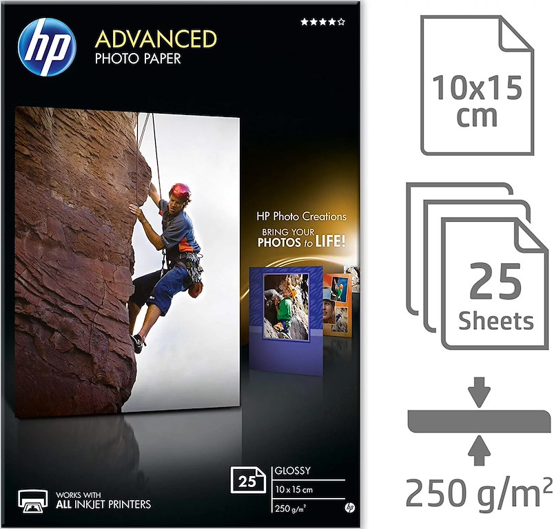 HP Advanced Glossy Photo Paper-25 sht/10 x 15 cm borderless Q8691A