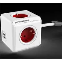 PowerCube produžni kabl 4 x šuko 2xUSB crvena