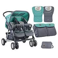 Kolica za blizance sa opremom Lorelli Twin Green Grey Friends 10020071704