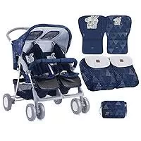 Kolica za blizance sa opremom Lorelli Twin Dark Blue Friends 10020071712