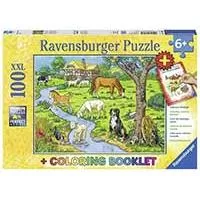 Slagalica 100 delova + bojanka - Domaće životinje na potoku - Ravensburger 13696