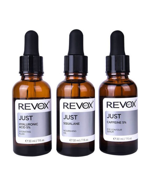 Set seruma za lice REVOX Just Caffeine 5%, Hyaluronic Acid 5% & Squalane 3x30ml