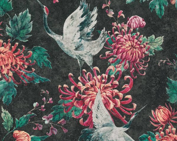 A.S. Création Wallpaper «Floral, Black, Green, Grey, Red» 374643