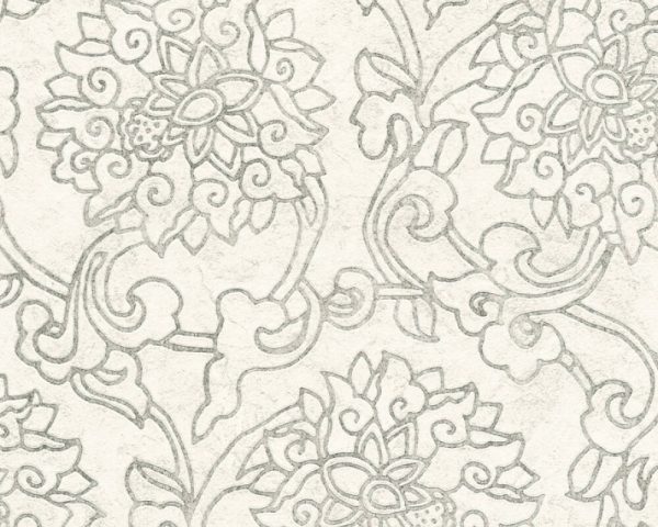 A.S. Création Wallpaper «Floral, Cream, Grey, Metallic, Silver» 374702