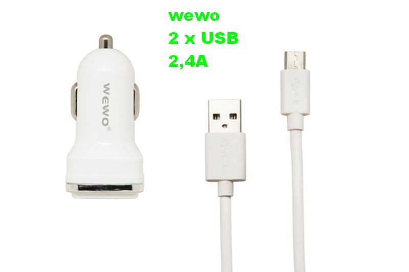 VIP WEWO W-006 AUTO PUNJAČ 2 X USB 2,4A PLUS MICRO USB KABL ZA PUNJENJE