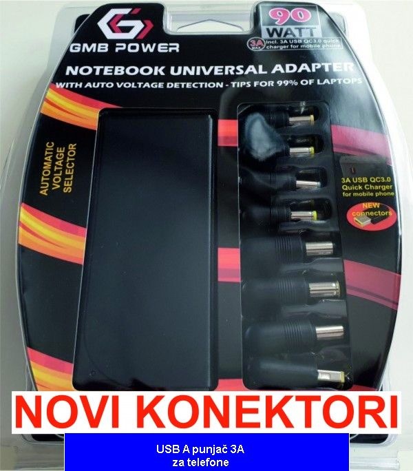 Adapter Punjač za laptop Gembird NPA-AC5D AC 90W + QC3.0 mobilni punjac quick charge 3A, auto-voltage