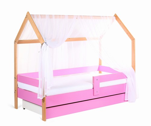 Domek krevet kućica sa fiokom i dušekom – roze (bukva)