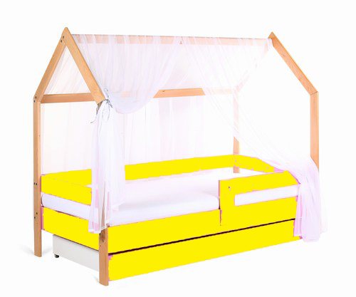 Domek krevet kućica sa fiokom i dušekom – žuti (bukva)