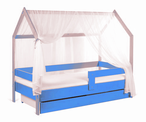 Domek krevet kućica sa fiokom i dušekom – svetloplavi (bukva)