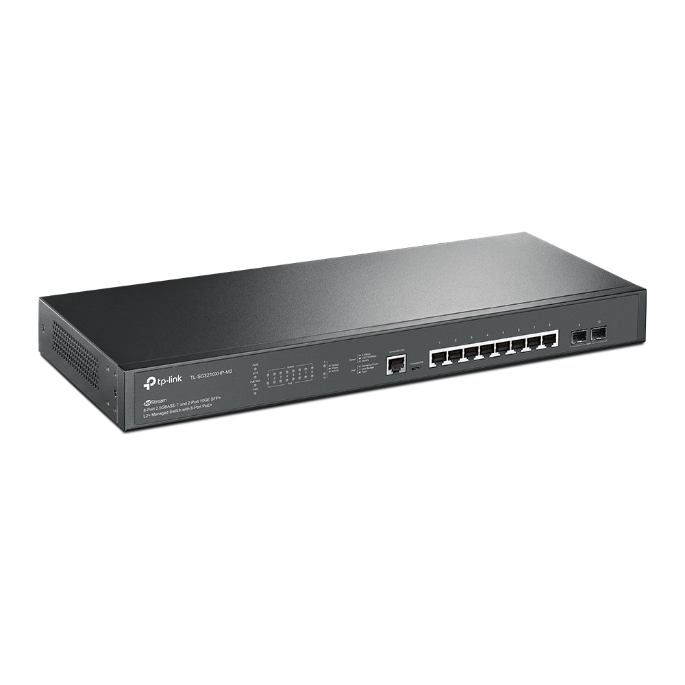 TP-Link TL-SG3210XHP-M2 Omada PoE+ L3-lite upravljiv cloud svič 8 x 2.5GbE PoE 802.3at/af do 240W + 2 x 10GbE SFP+, VLAN, SNMP, RMON, L2~L4 QoS, IGMP, ACL, Zero-Touch Provisioning, Web / iOS / And...