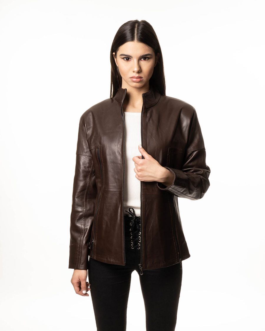 Ženska kožna jakna – Marchela – Braon