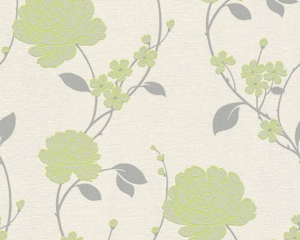 A.S. Création Wallpaper «Flowers, Beige, Green, Metallic» 367015