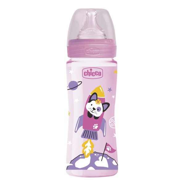 Chicco WB plastična flašica 330ml, silikon, roze