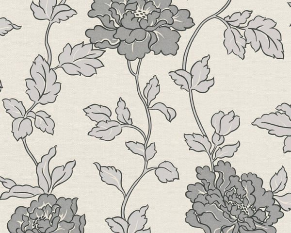 A.S. Création Wallpaper «Flowers, Cream, Grey, Metallic, Silver» 366951
