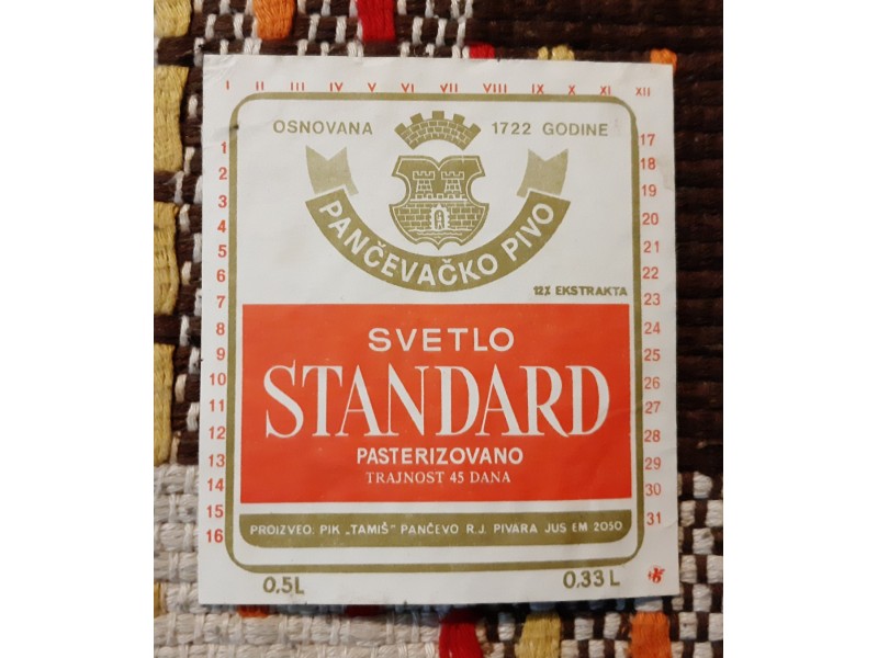 Etiketa - svetlo STANDARD pivo - Pančevo