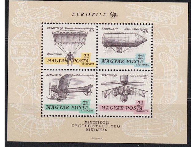 Madjarska 1967 `Aerofila 67` blok cisto