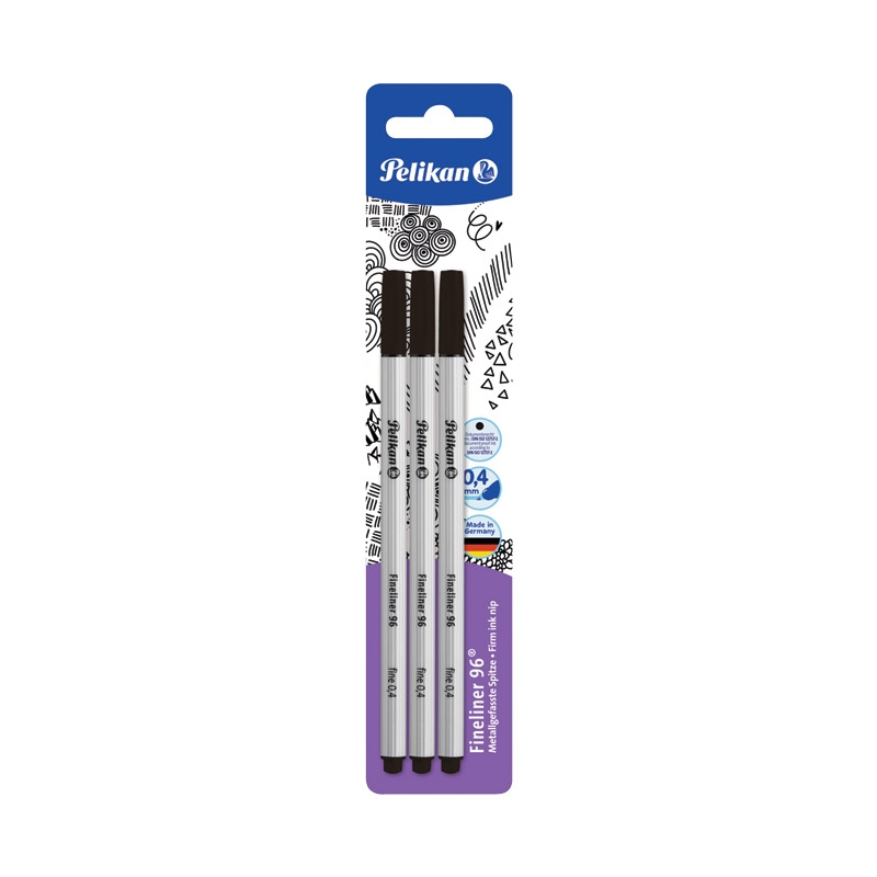 Flomaster fineliner 0,4mm 96F pk3 Pelikan 940601 crni blister