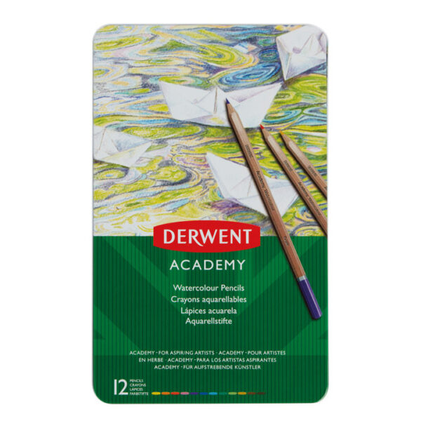 Drvene akvarel boje za pejzaže u metalnoj kutiji 1/12 2301941, Academy Derwent