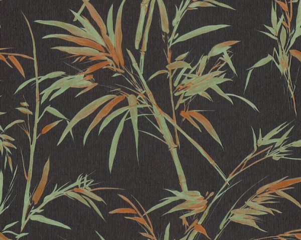 A.S. Création Wallpaper «Floral, Black, Green, Orange» 373763