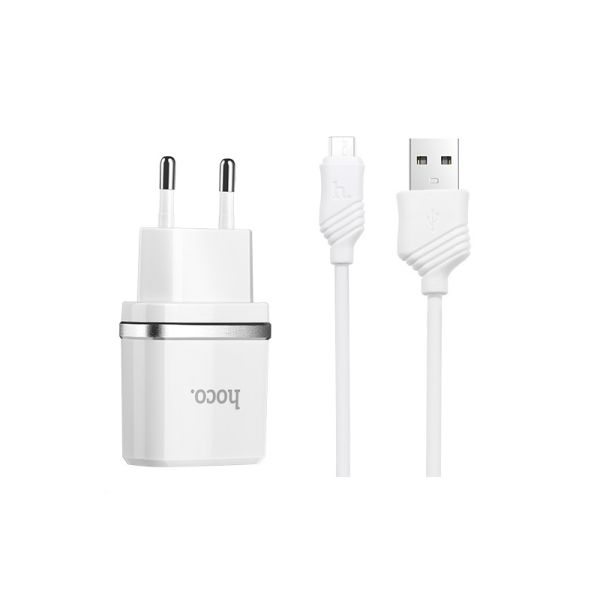 HOCO SET C12 SMART DUAL USB KUĆNI PUNJAČ 2,4A BELI MICRO USB KABL