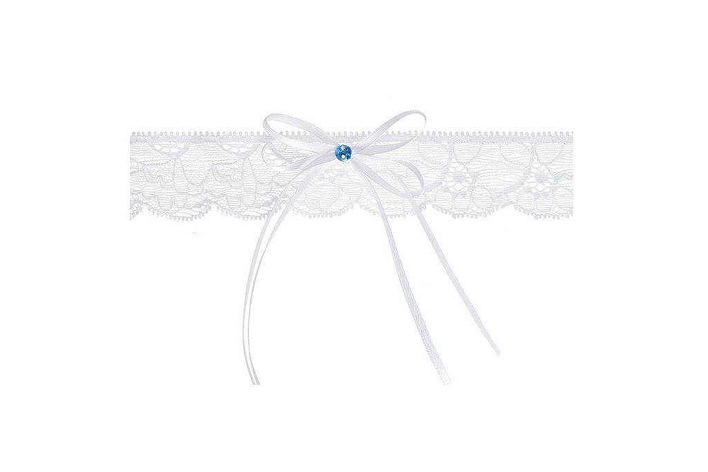 Podvezica bela sa plavom perlom