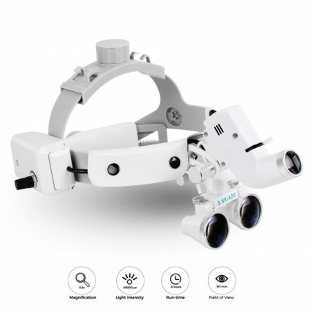Dental Binocular Loupes Glasses Headband Magnifier with LED Light 3.5X-420 Optical